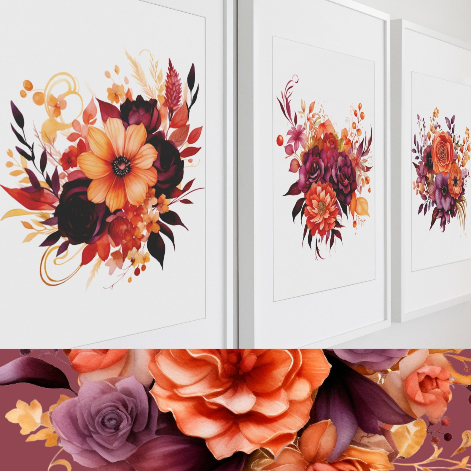 8 Autumn Bouquet Clip Art, Fall Flower Digital Clipart Pack, Floral ...