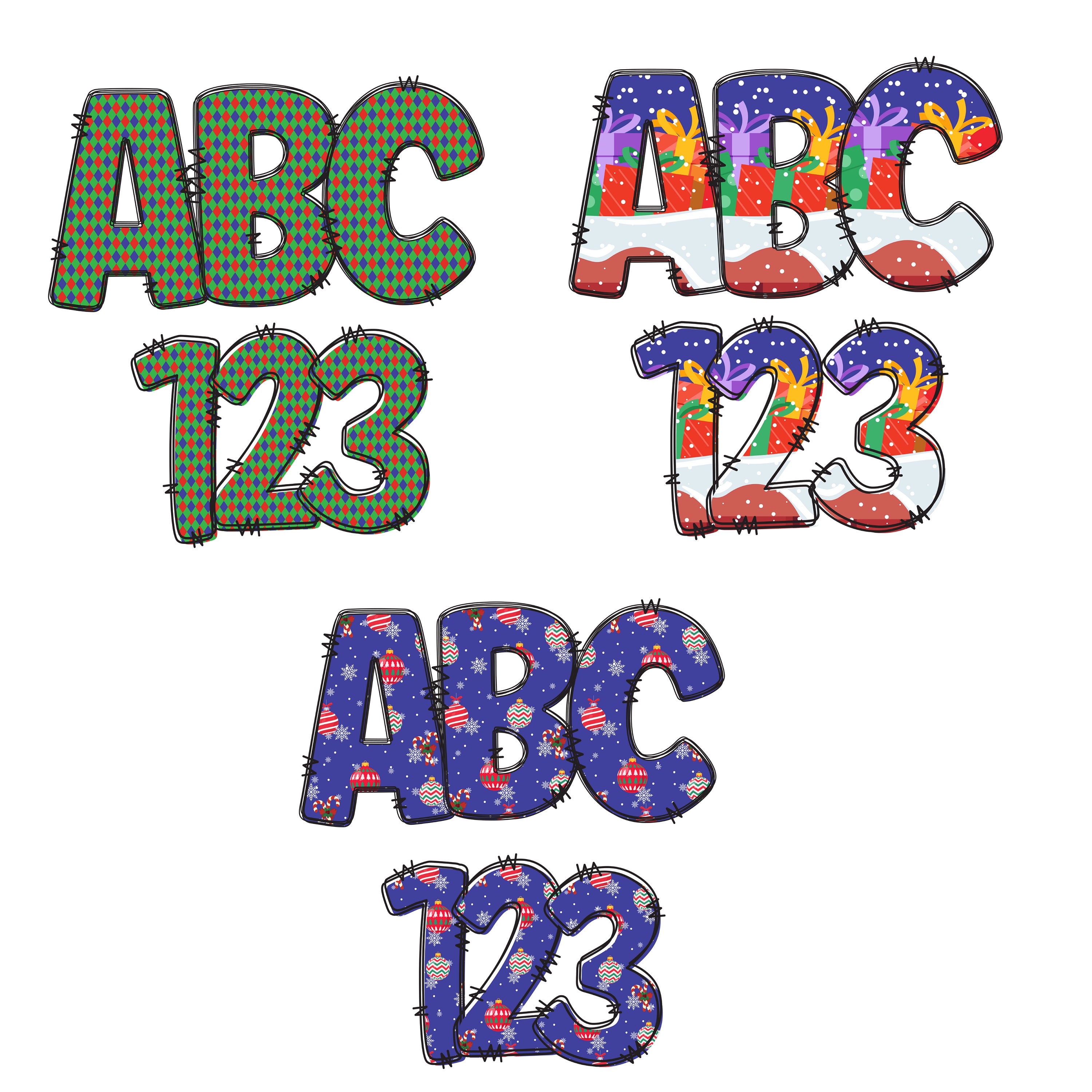 Christmas Alphabet Doodle PNG, Alphabet Bundle Christmas Numbers ...
