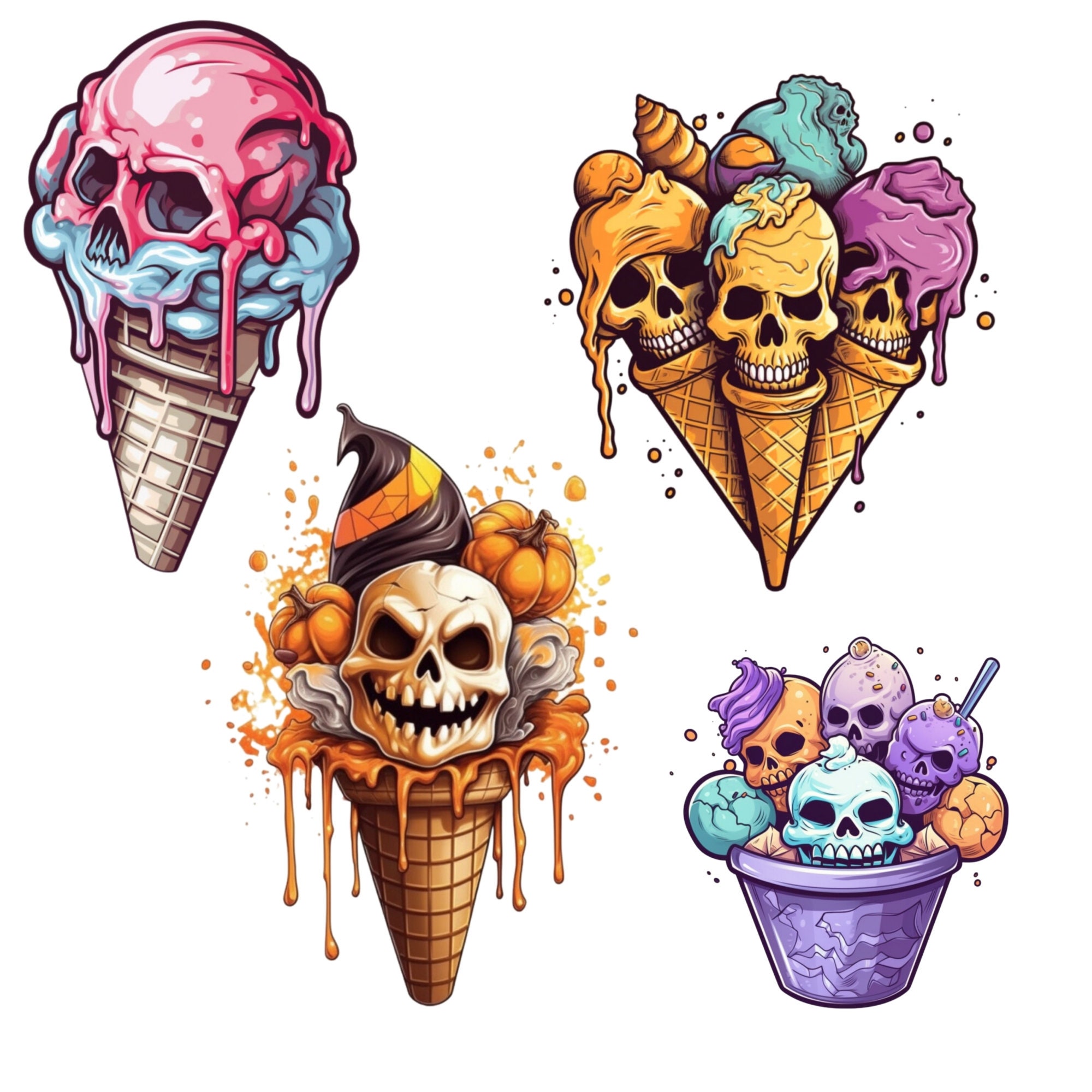 22 Halloween Ice Cream Clipart/journal/scrap Book/skull Digital ...