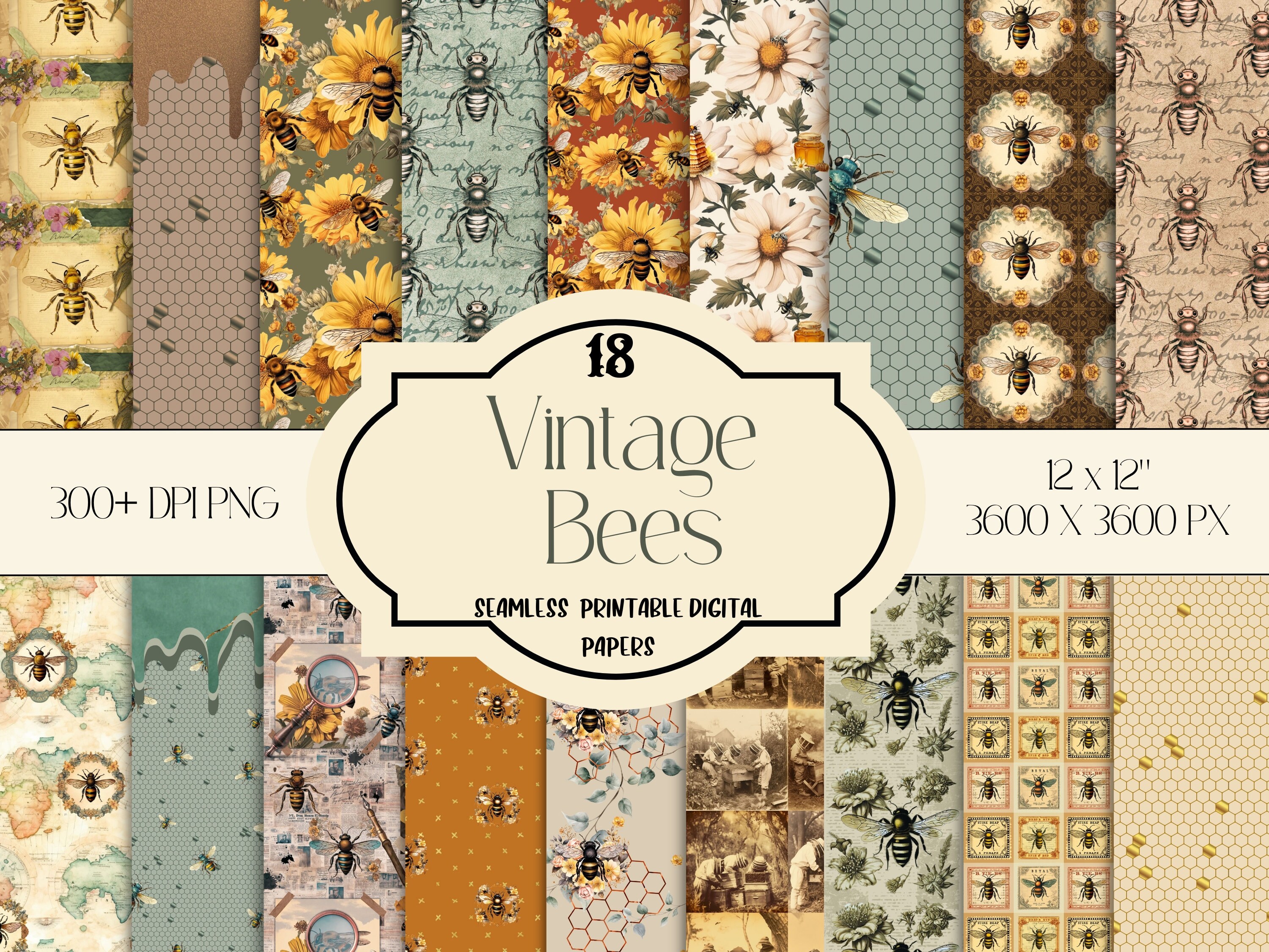 18 Vintage Bees Digital Seamless Papers/digital - Etsy
