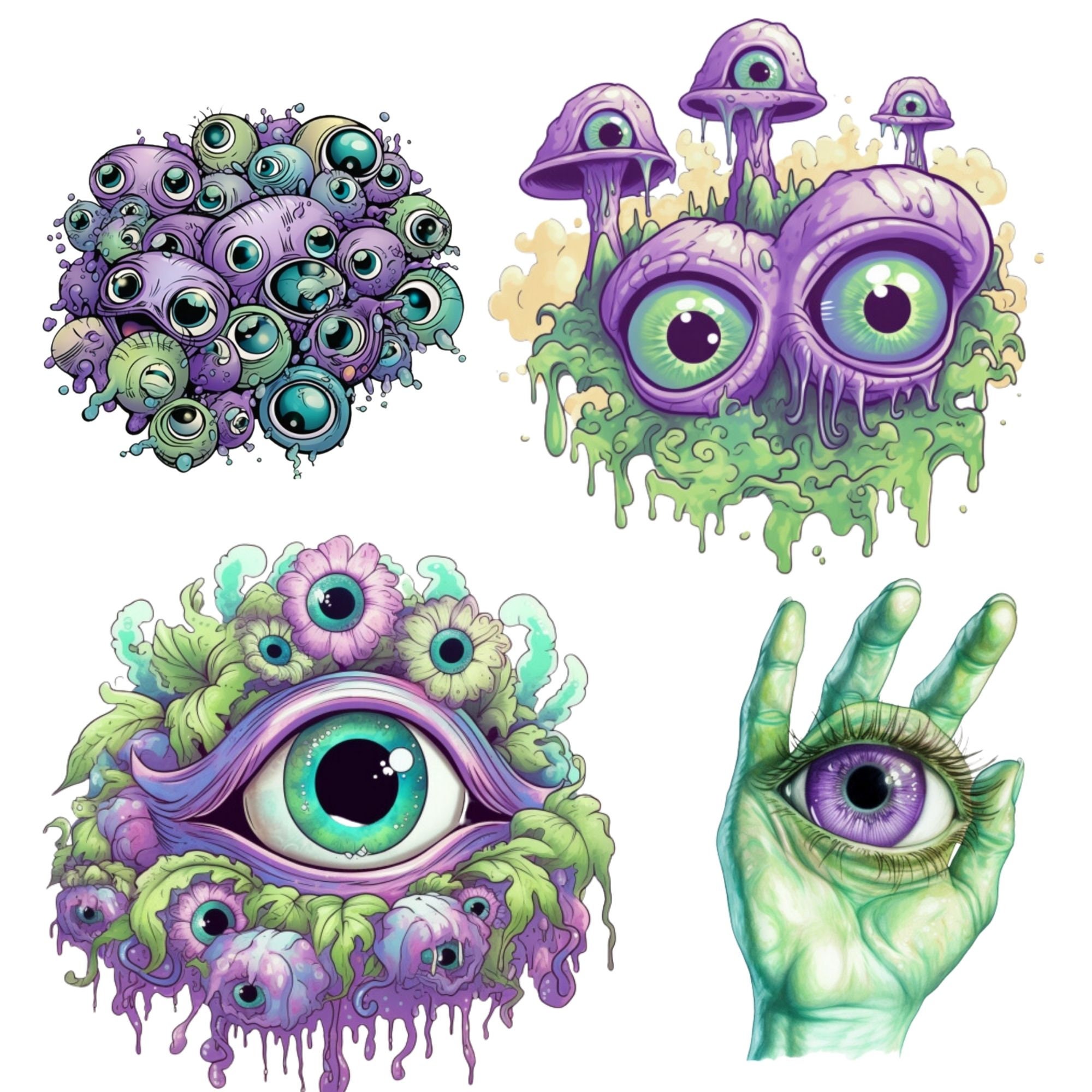10 Alien Eyes Clip Art, Halloween Gore, Pastel Green & Purple Digital ...