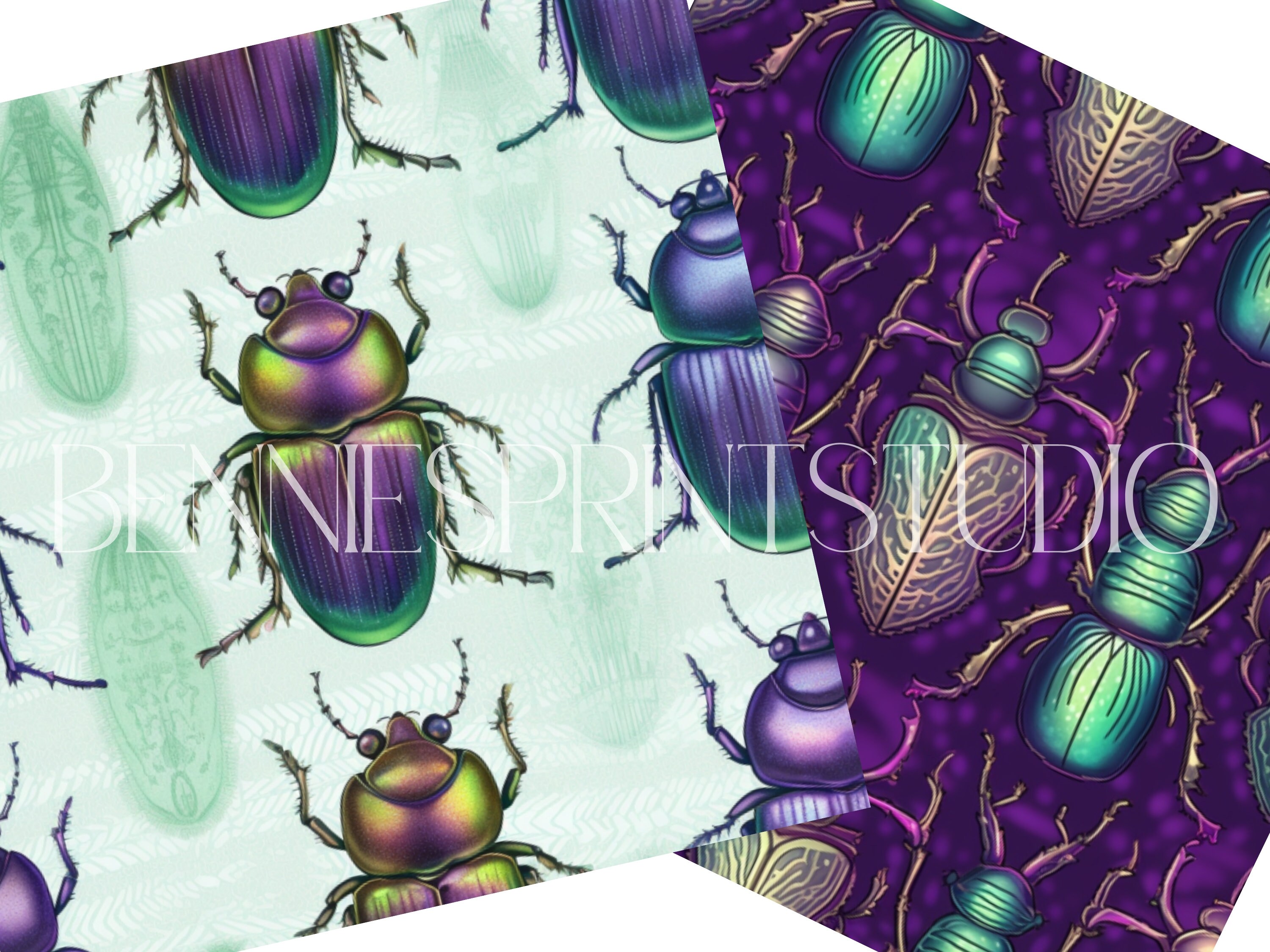 10 Green & Purple Metallic Beetle Seamless Digital Papers/printable ...