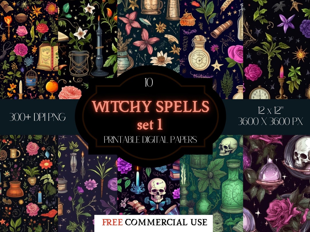 10 Witchy Spells Set 1 Digital Papers/wiccan Digital Download/mage ...