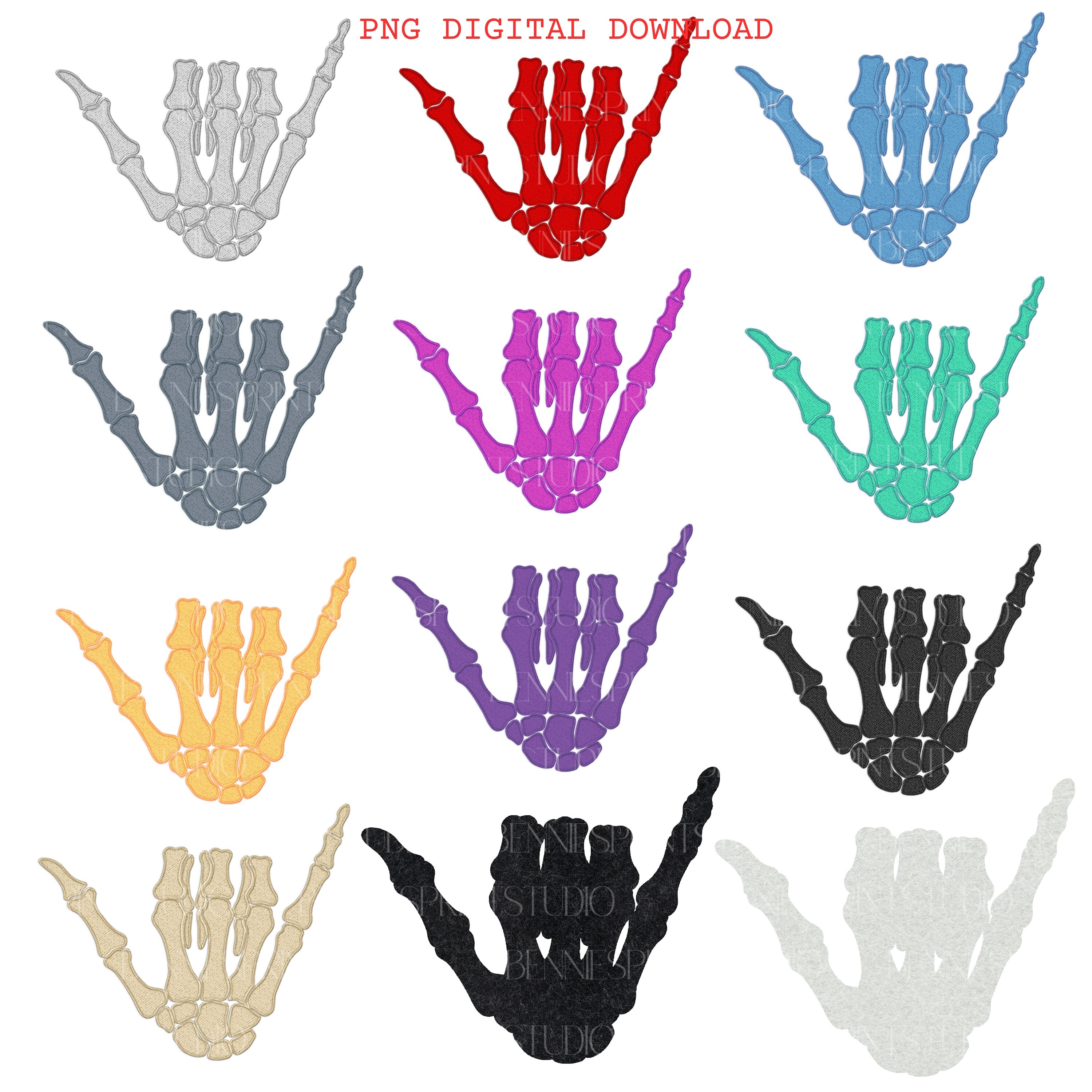 Skull Hand Faux Embroidered Patch PNG Bundle, Skeleton Stitch ...