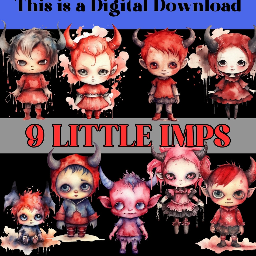 9 Little Imps Watercolor PNG Clip Art, Halloween PNG, Devil Sublimation ...