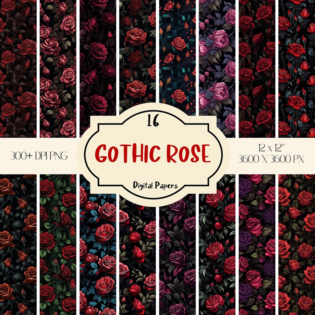 16 Gothic Rose Floral Digital Seamless Papers Patterns/journal/scrap ...