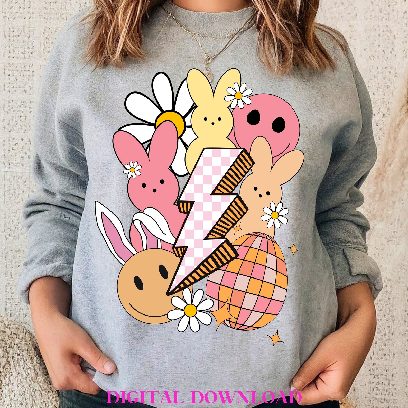 Retro Groovy Easter Bunny PNG, Retro Easter PNG, Easter Rabbit ...