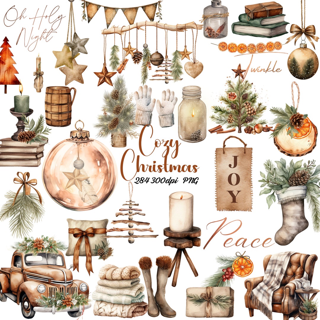 Cozy Woodland Digital Download Clipart PNG Bundle, Bohemian Christmas ...