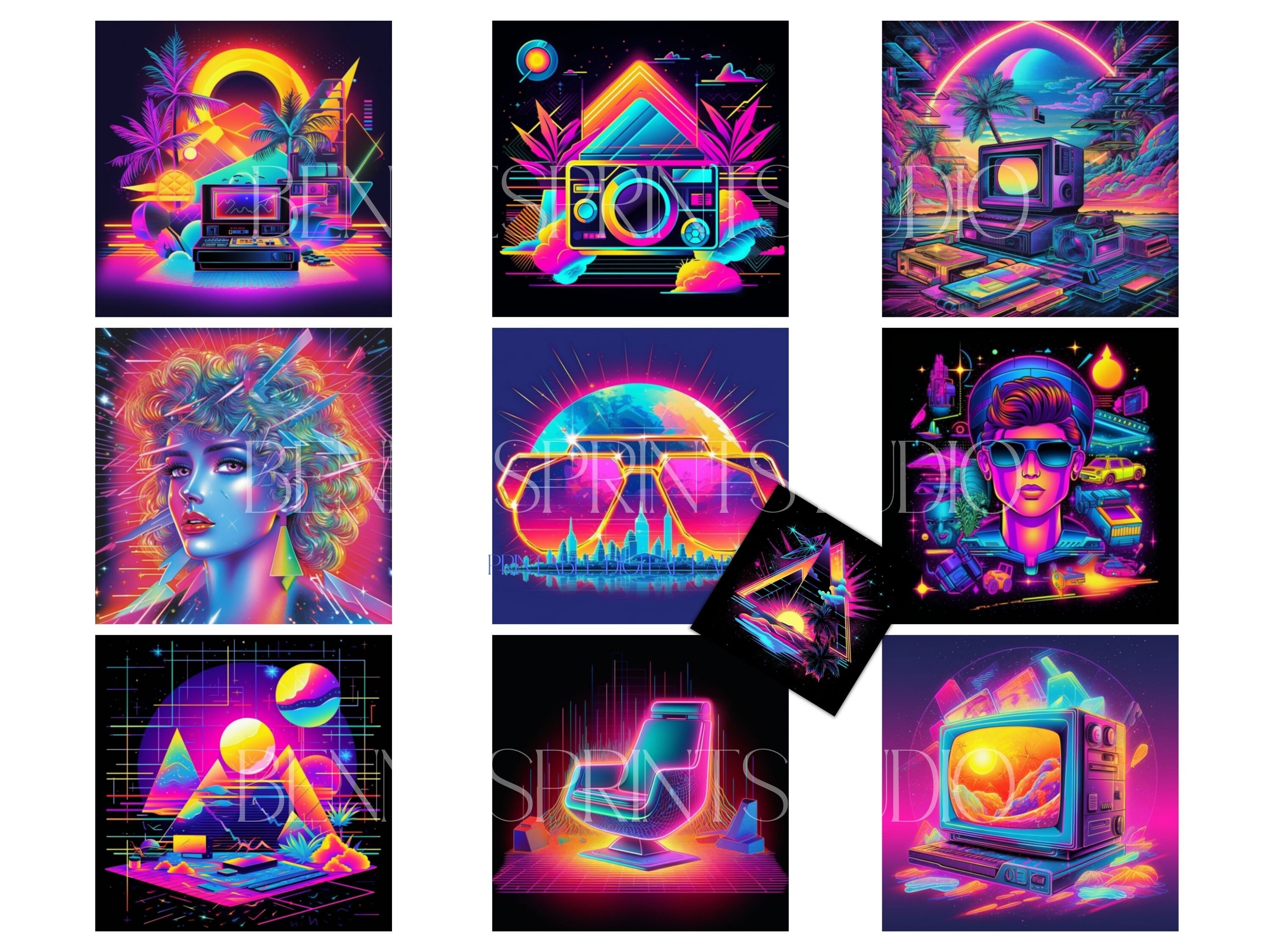 10 80s Fantastic Neon Digital Papers Patterns/instant Downloadable ...