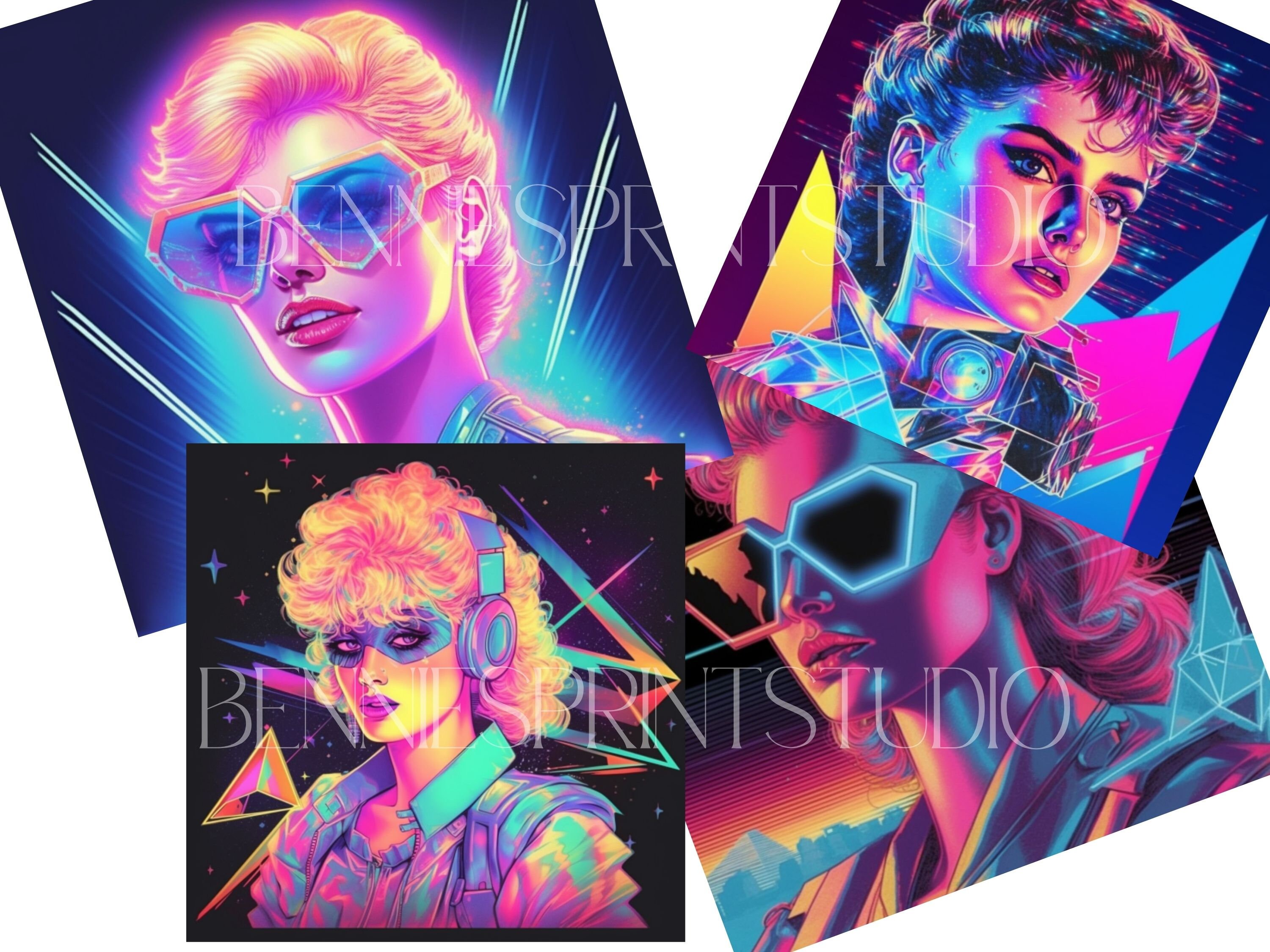 8 80s Fantastic Neon Digital Papers Patterns/instant Downloadable ...