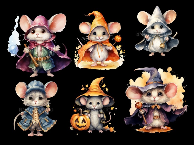 Watercolor Halloween Mice Clipart, 20 Cute Mouse Images (digital ...