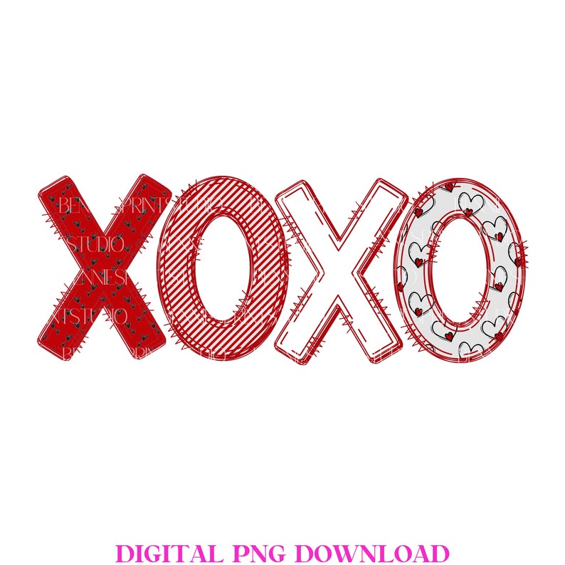 Doodle Hearts Xoxo PNG, Doodle Letters XOXO PNG, Valentine Sublimation ...