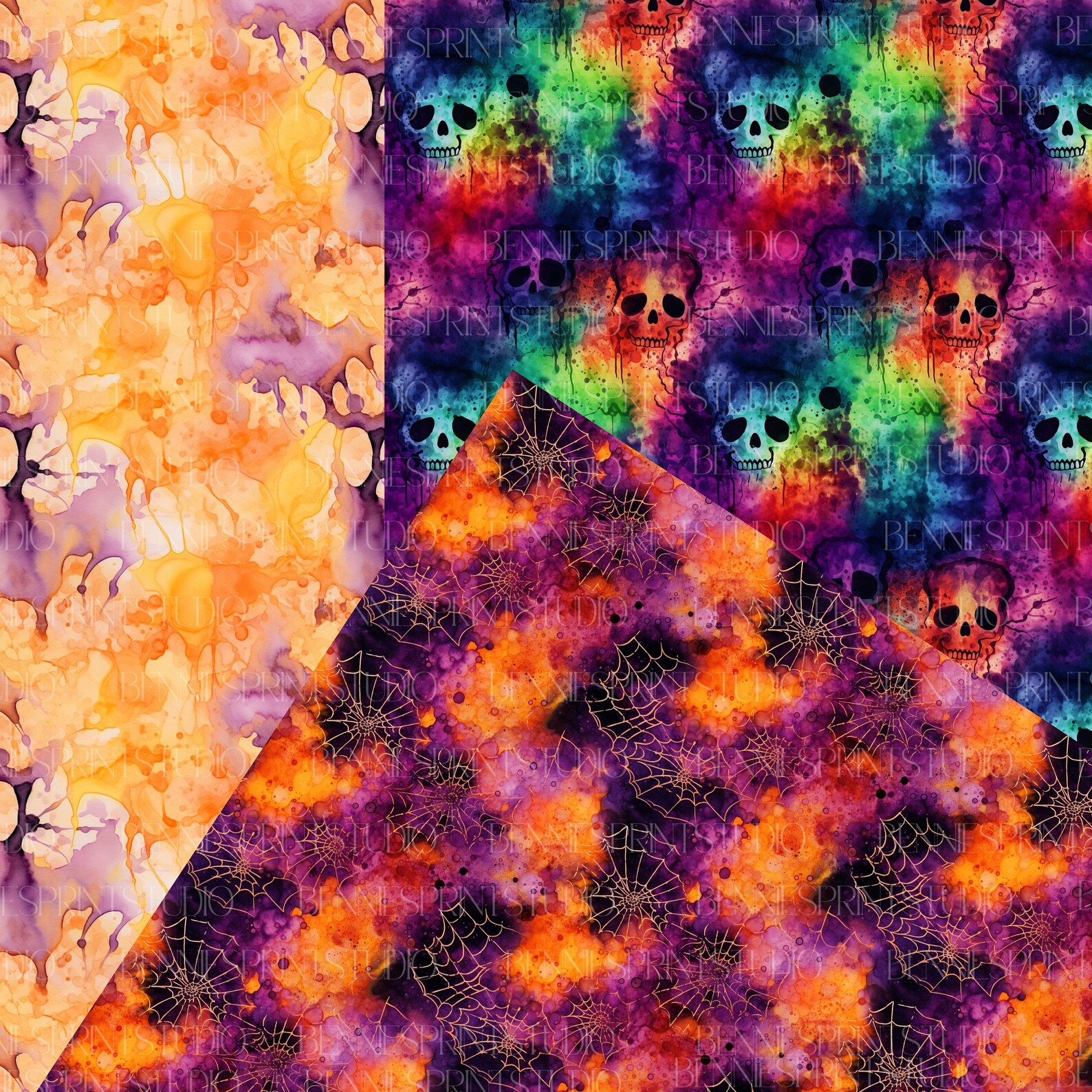 8 Tie Dye Halloween Seamless Digital Papers Patterns/journal/scrap Book ...