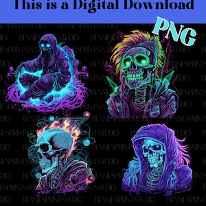 24 Neon Skulls Cyber Goth PNG, Skull Clipart, Halloween Digital ...