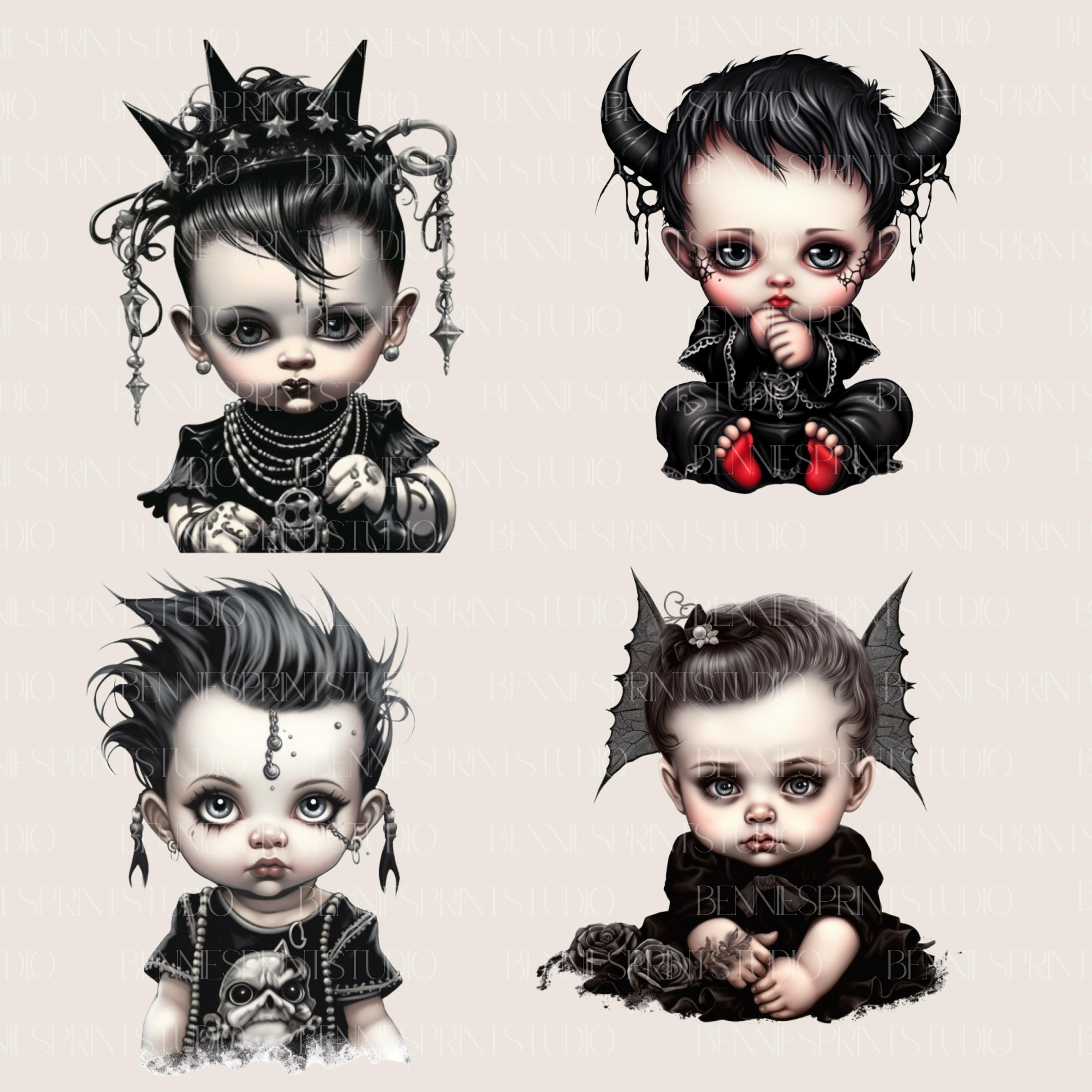 8 Gothic Babies PNG Clip Art/halloween Png/bat Sublimation/imp Clipart ...