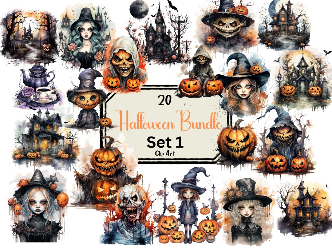 20 Watercolor Bumper Halloween Digital Clip Art PNG Images/journal ...