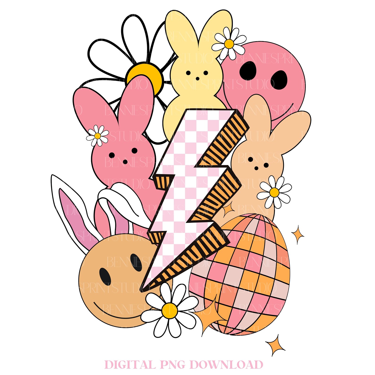 Retro Groovy Easter Bunny PNG, Retro Easter PNG, Easter Rabbit ...