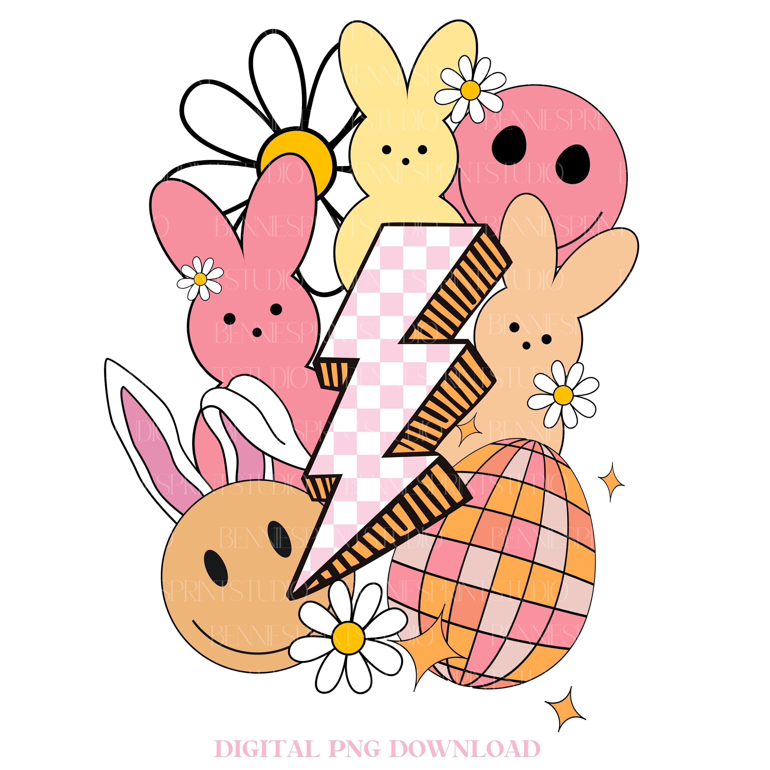 Retro Groovy Easter Bunny PNG, Retro Easter PNG, Easter Rabbit ...