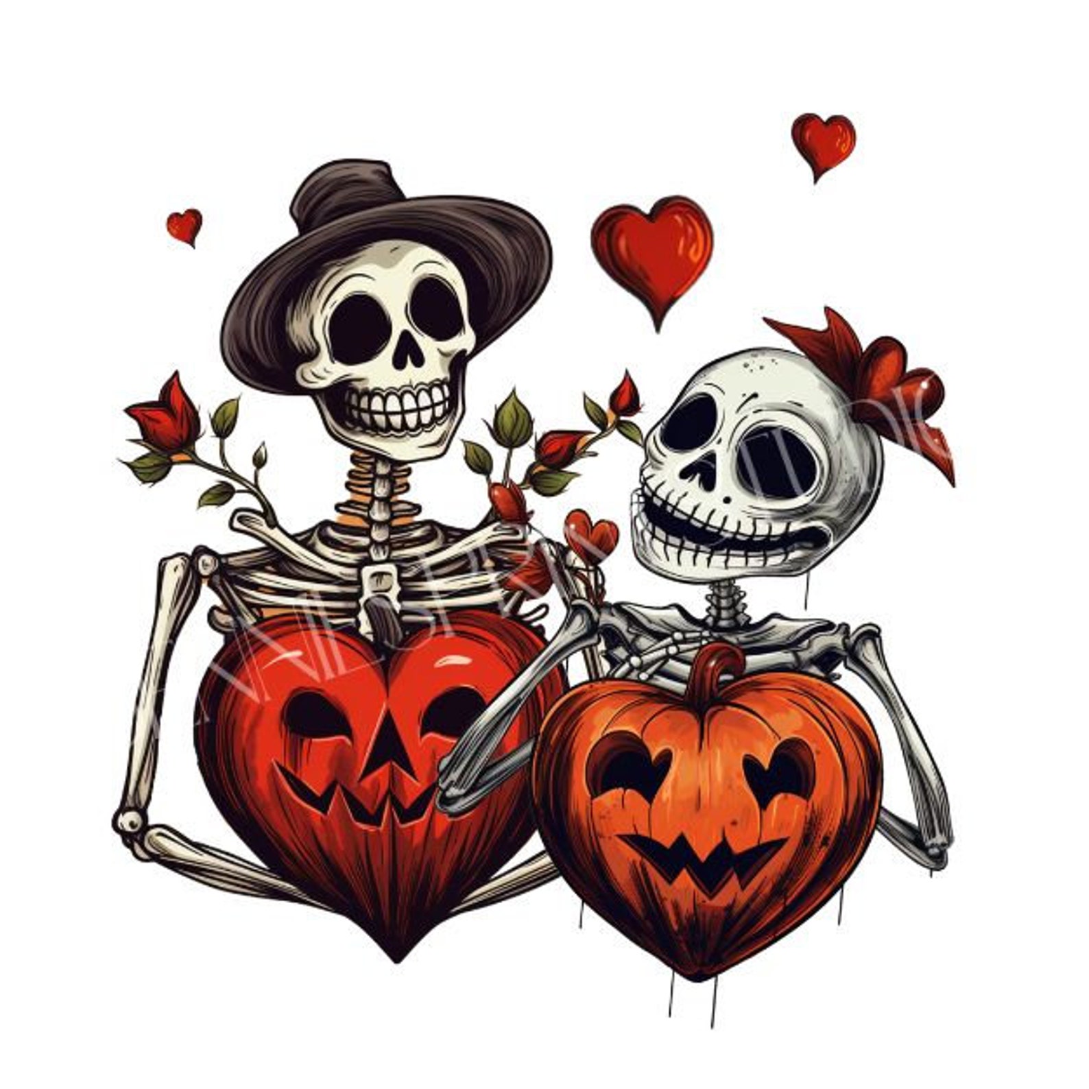 Jack O Lantern Skeleton Couple Halloween PNG Clip Art/his Hers ...
