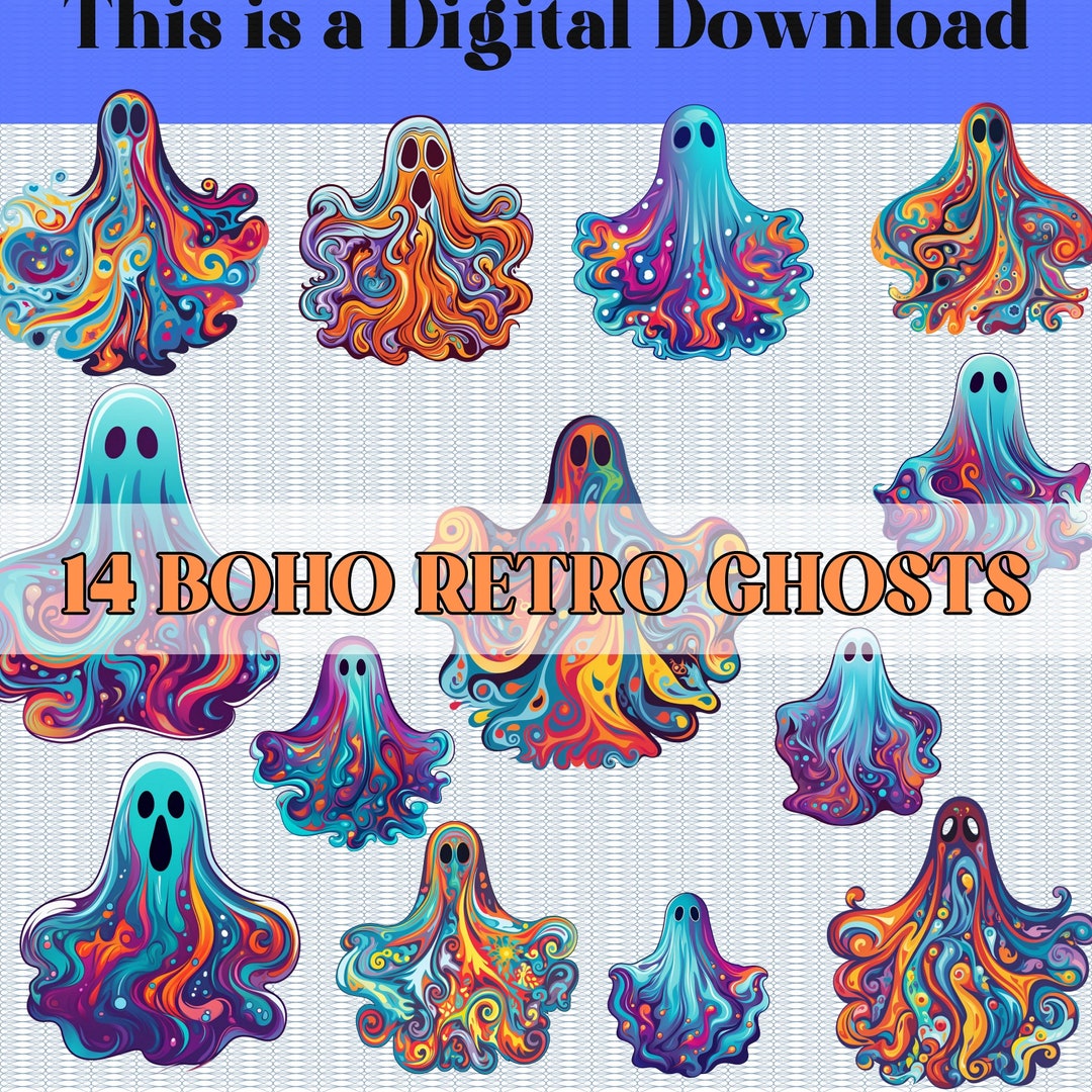 14 Boho Retro Ghost Halloween PNG Clip Art/boho Ghost - Etsy
