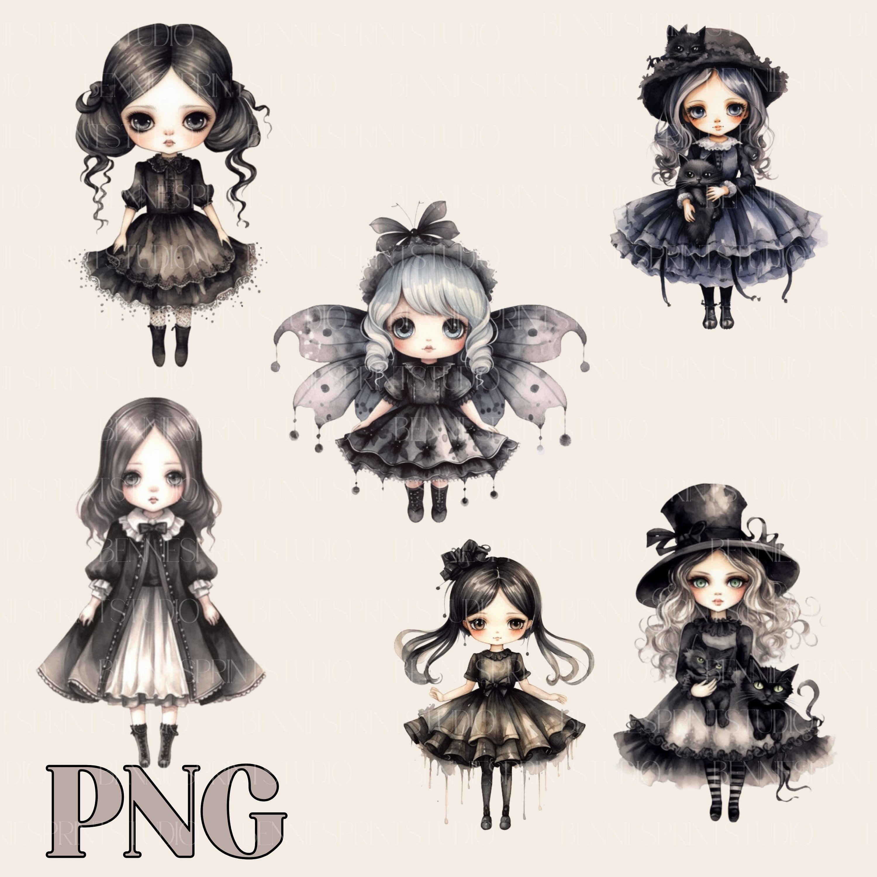 18 Watercolor Victorian Fairy Goth Chibi Kids PNG Clipart Set ...