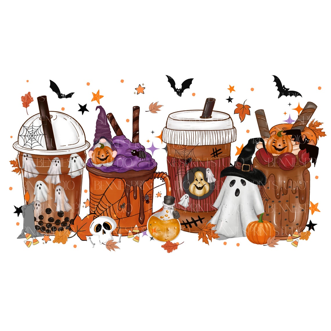 Halloween Latte Clip Art/fall Coffee Png/spice Latte Sublimation ...