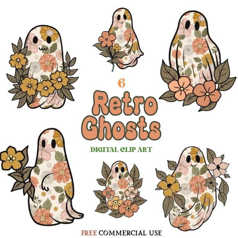 6 Retro Hippy Ghost Halloween PNG Clip Art Sublimation/spooky - Etsy