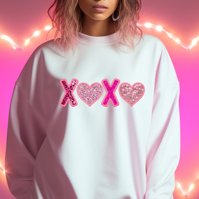 Pink Xoxo PNG, Faux Embroidery XOXO PNG, Faux Sequin Valentine ...