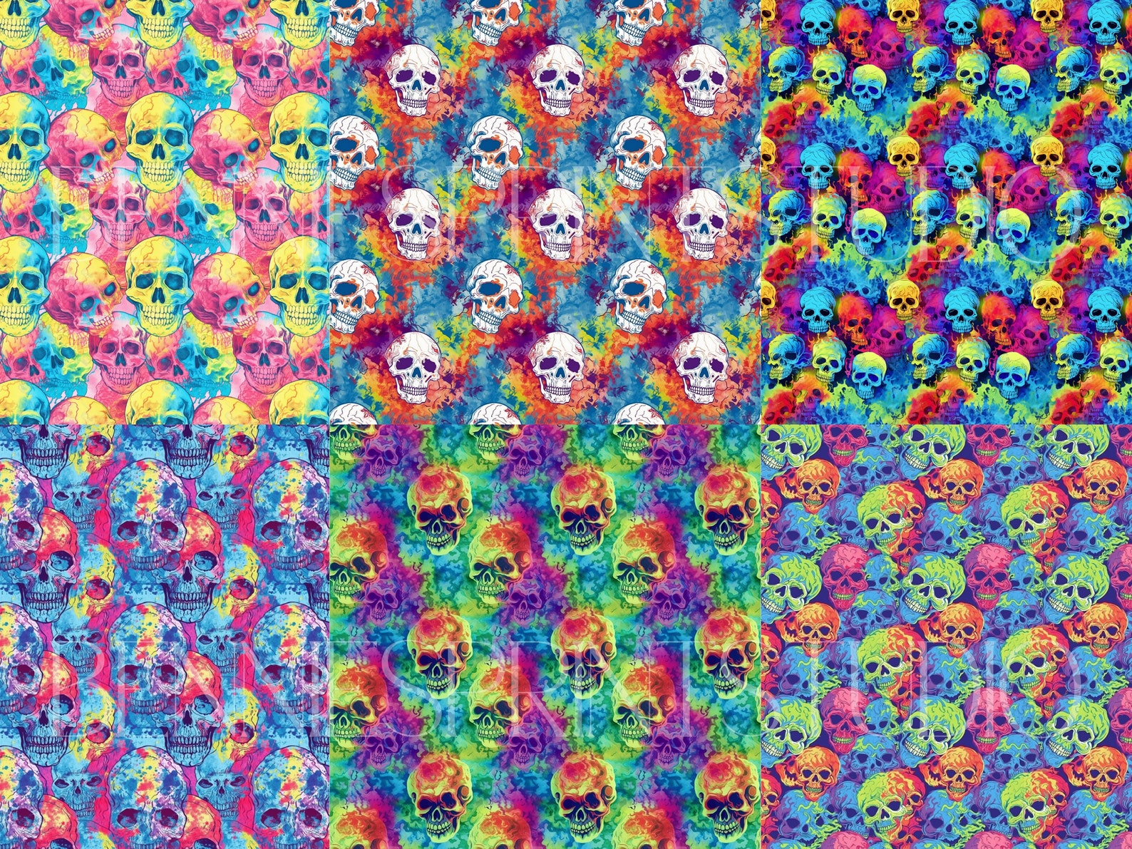 16 Tie Dye Neon Skulls Seamless Digital Patterns/colorful Digital ...