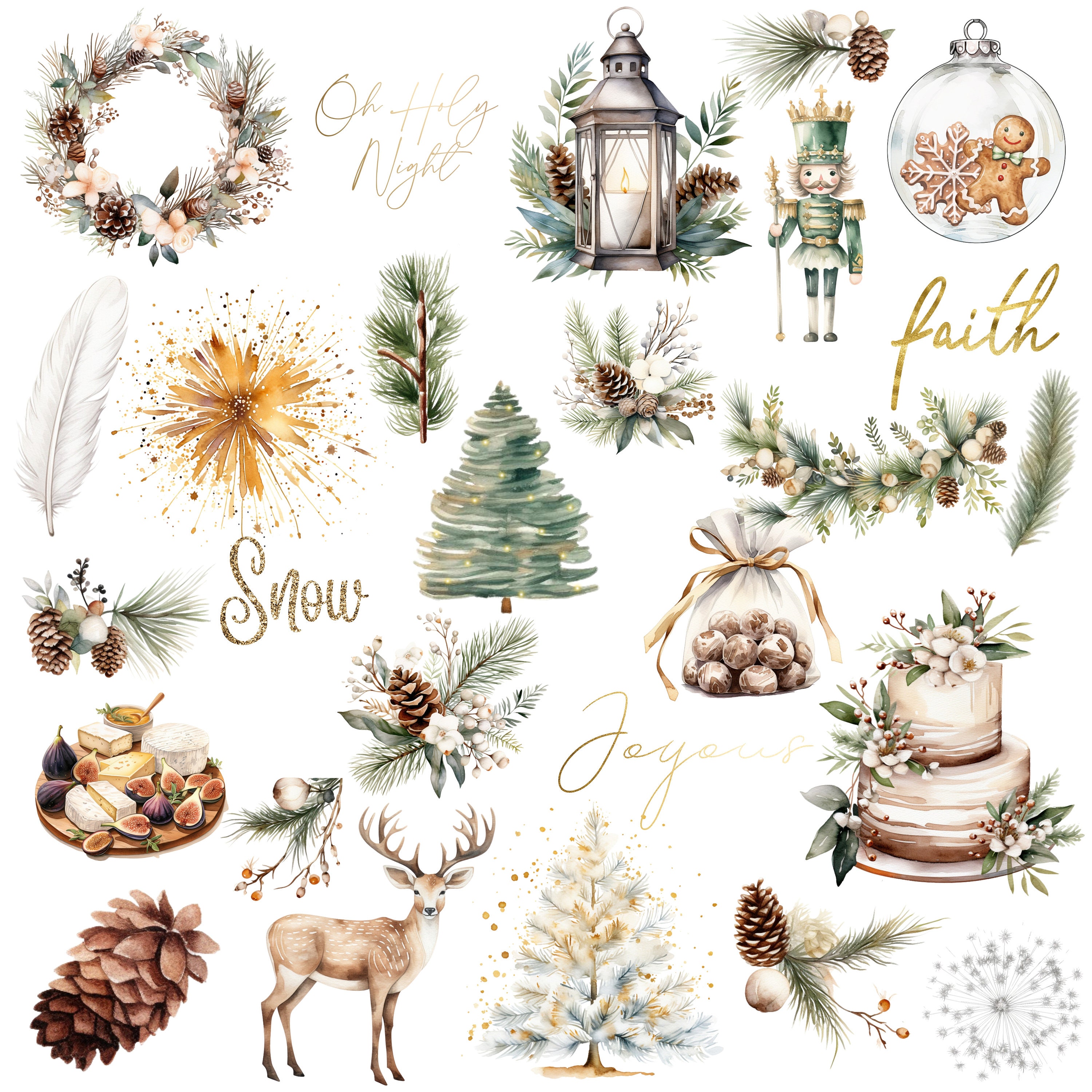 Boho Festive Digital Download Clipart PNG Bundle, Bohemian Christmas ...