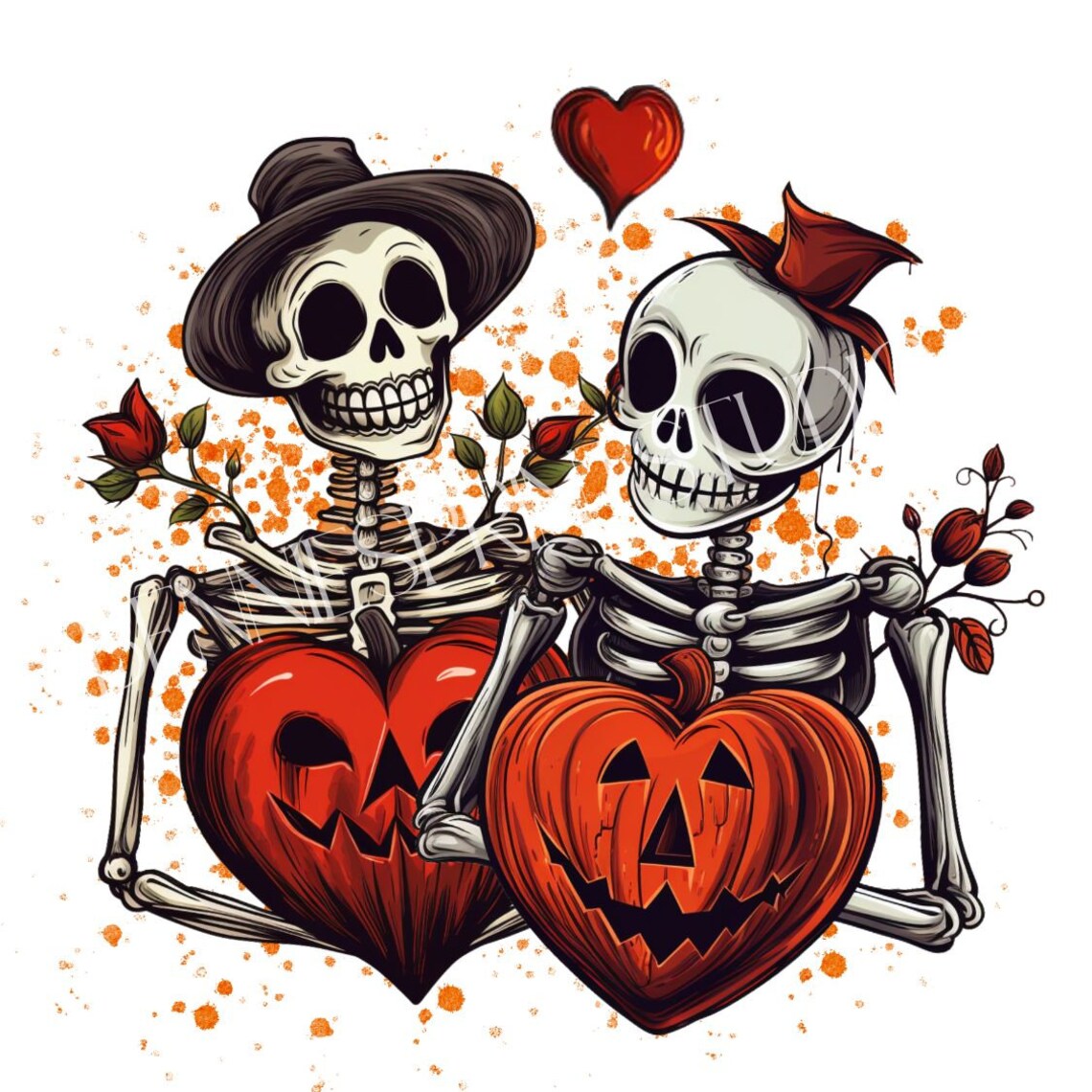 Jack O Lantern Skeleton Couple Halloween PNG Clip Art/his His - Etsy