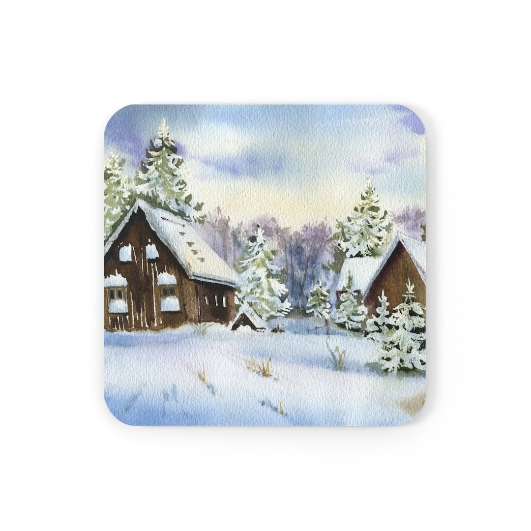Watercolor Christmas Coaster Set, Coasters Set of 4, Winter Scene ...
