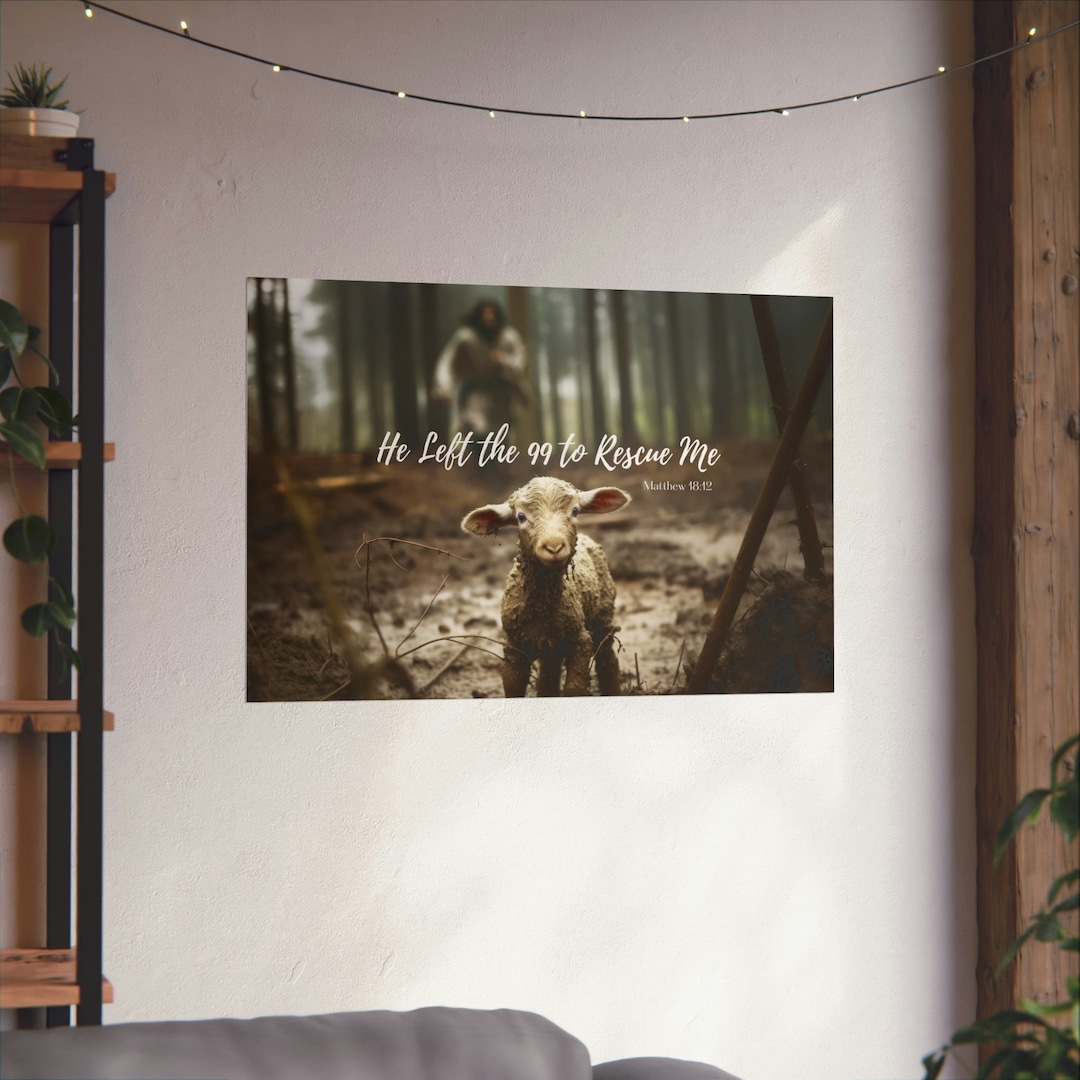 Jesus and Lamb Poster He Left the 99 Horizontal, Jesus and Lamb ...