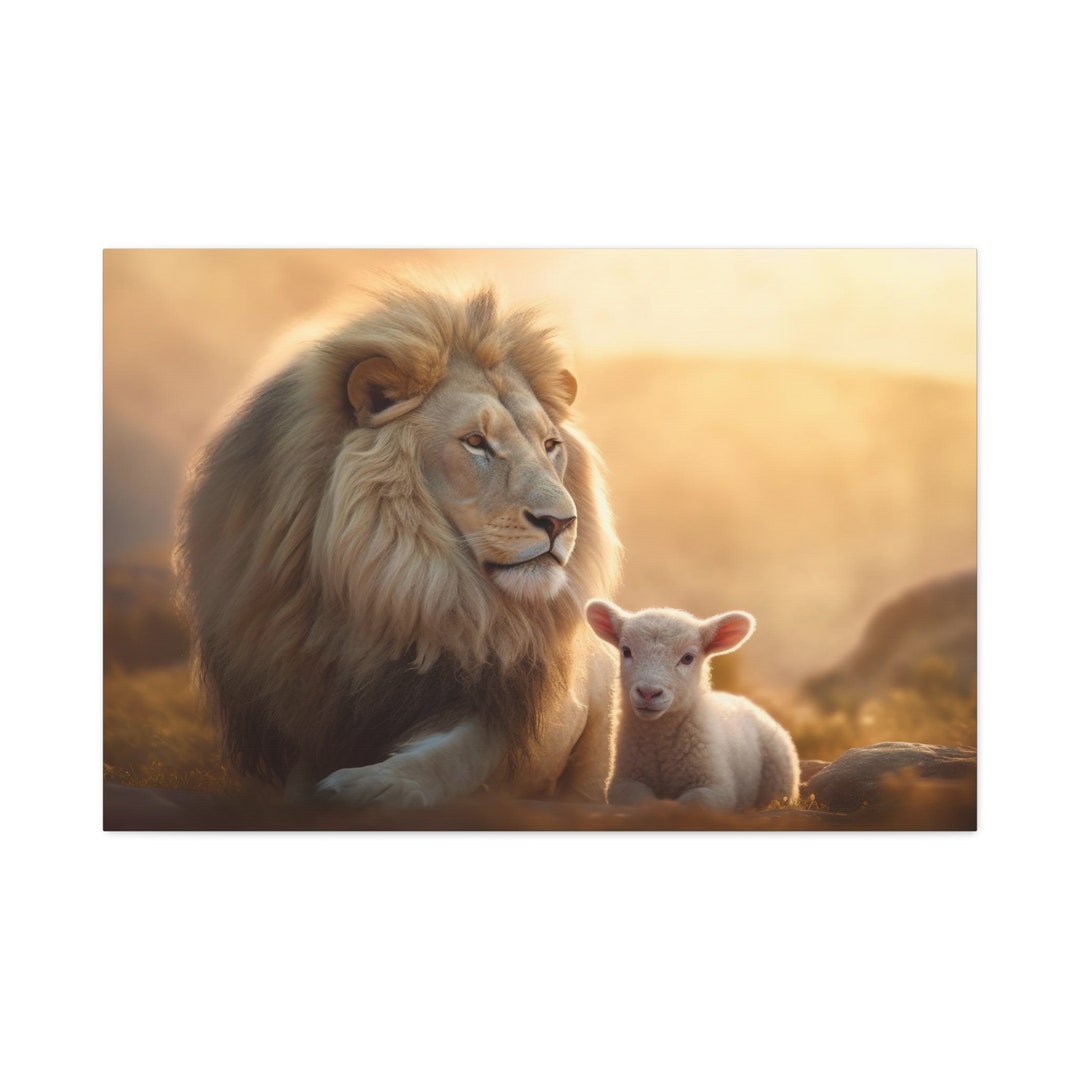 Lion and Lamb Horizontal No Words, Faith Canvas Prints, Jesus Canvas ...