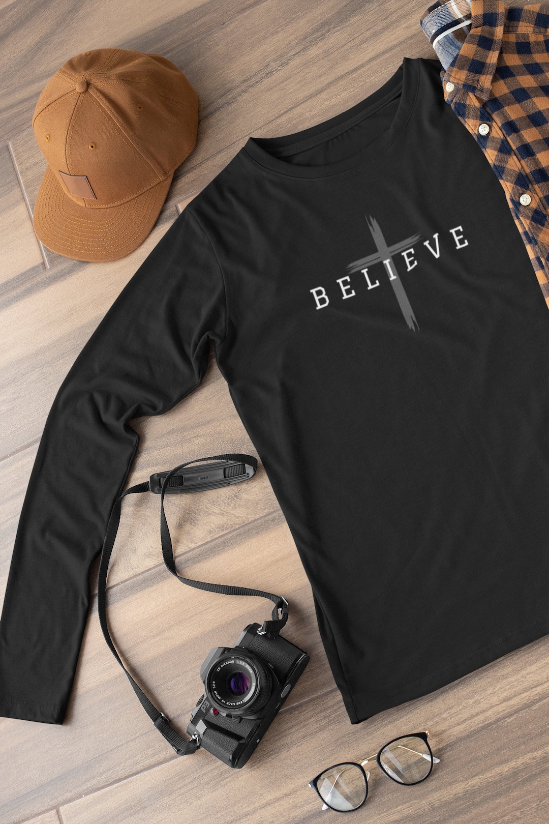 Believe Cross Long Sleeve Shirt, Blessed Cross T-shirt, Christian Shirt ...