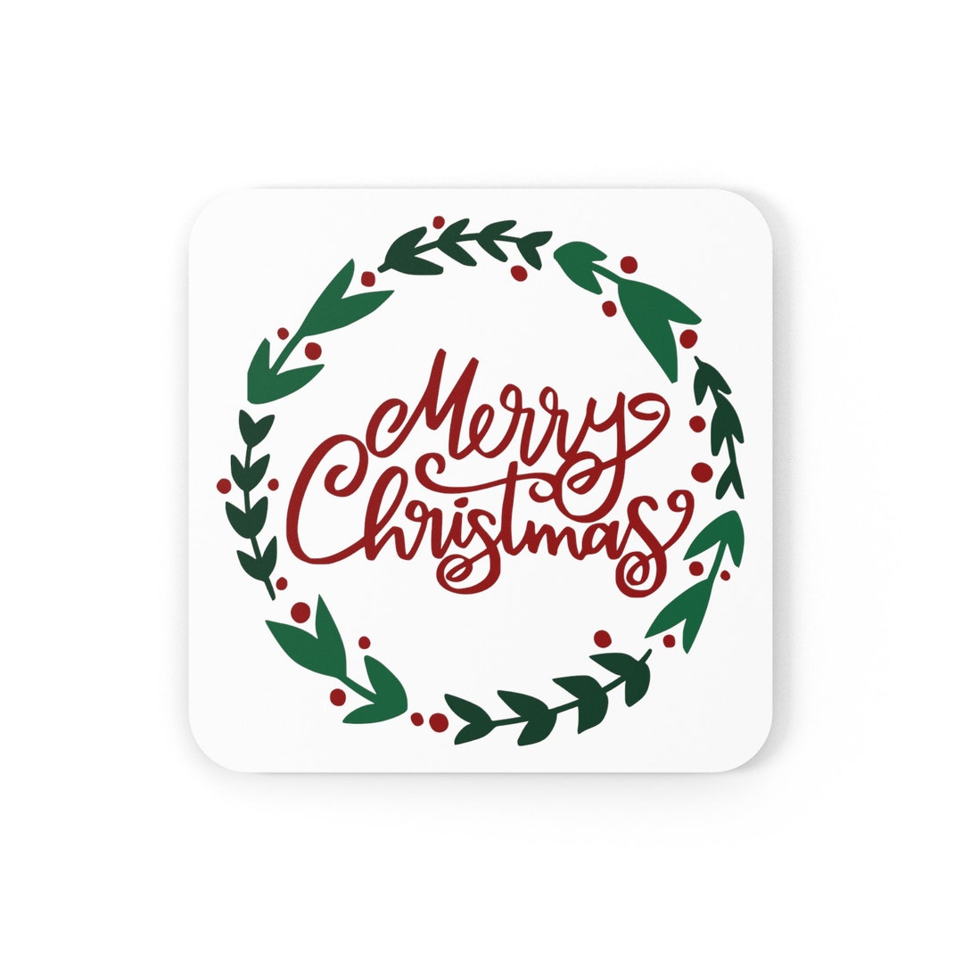 Merry Christmas Wreath Coaster Set, Coasters Set of 4, Holiday Gift ...
