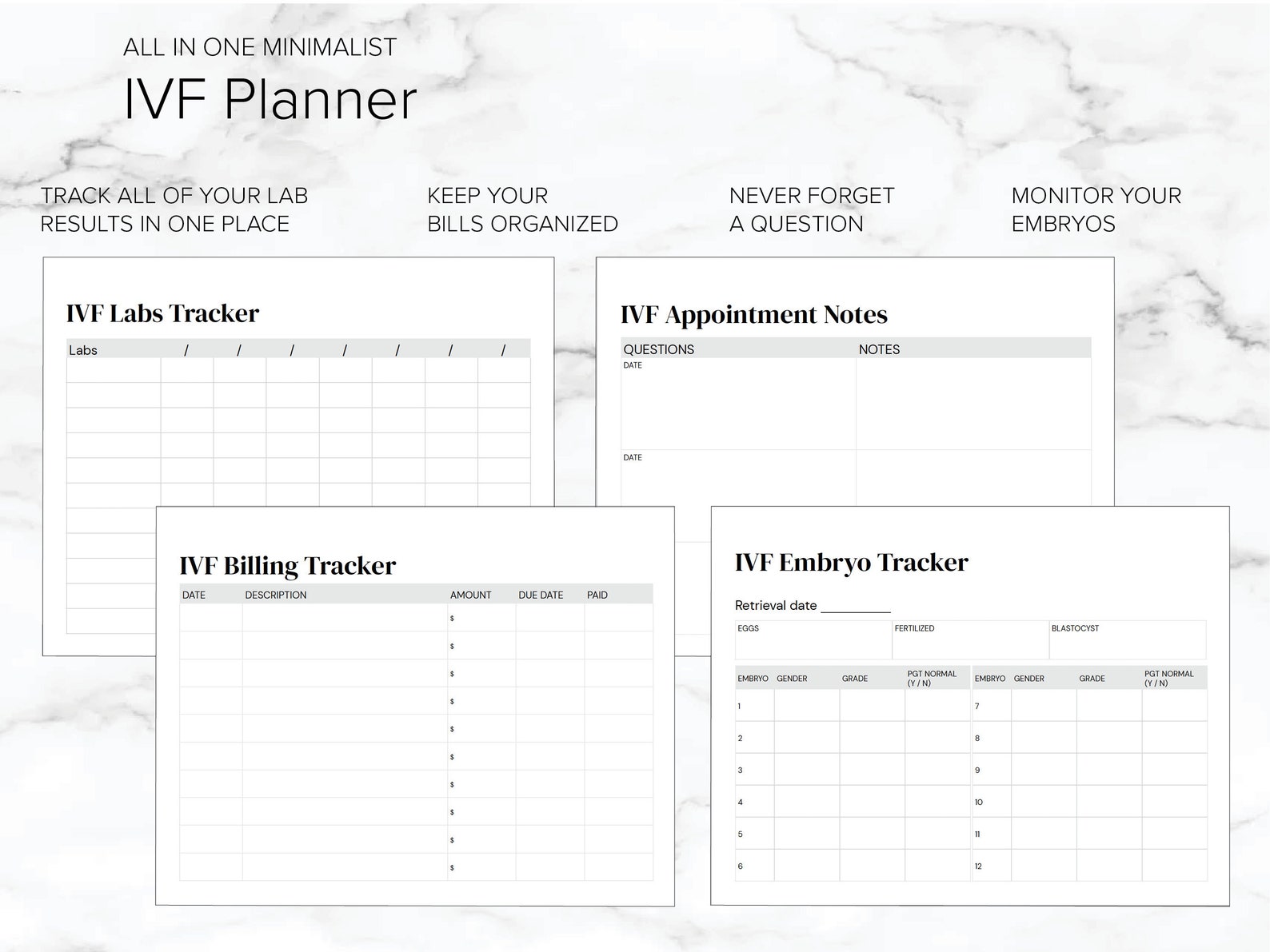 IVF Planner Minimalist Printables Bundle: Keep Your IVF Journey on ...