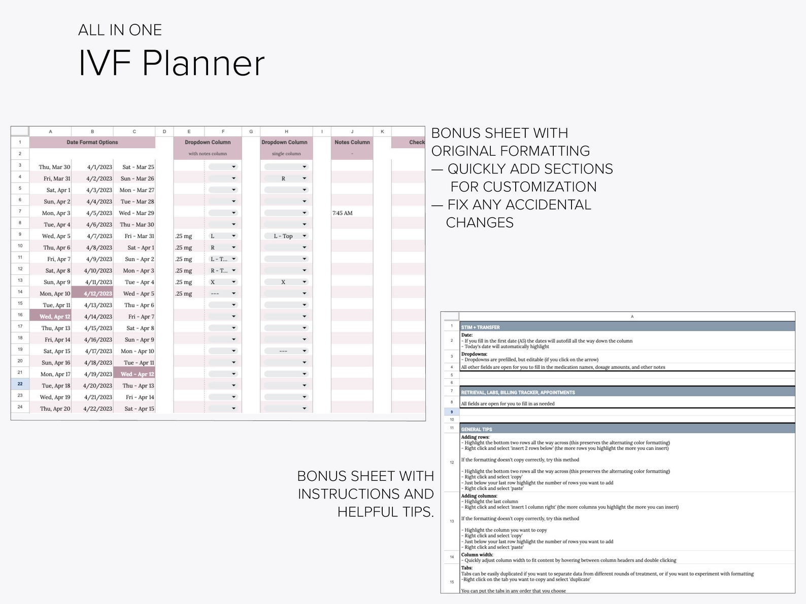 Digital IVF Tracker for Google Sheets - Keep Your Fertility Journey on ...