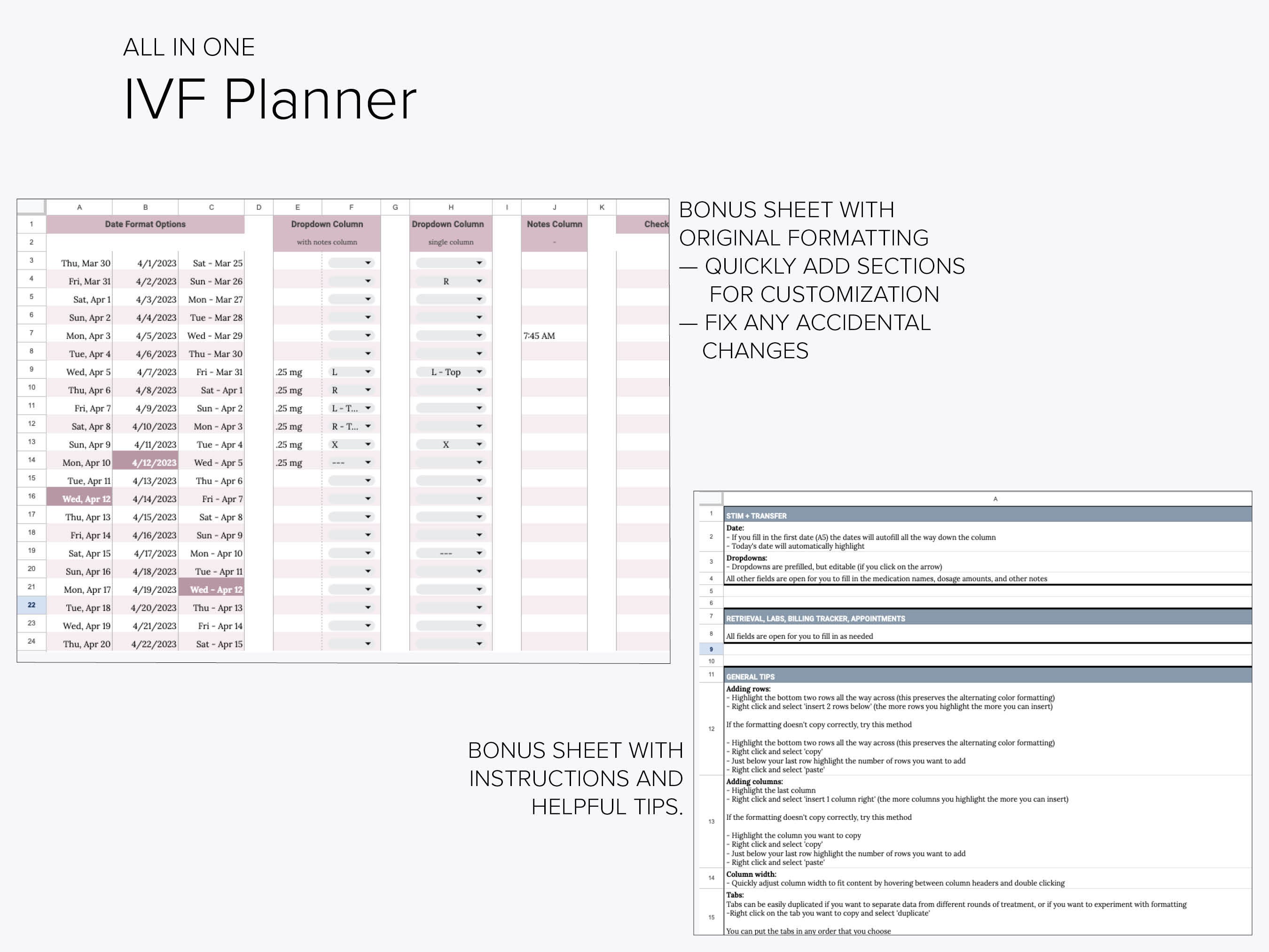 Digital IVF Tracker for Google Sheets - Keep Your Fertility Journey on ...