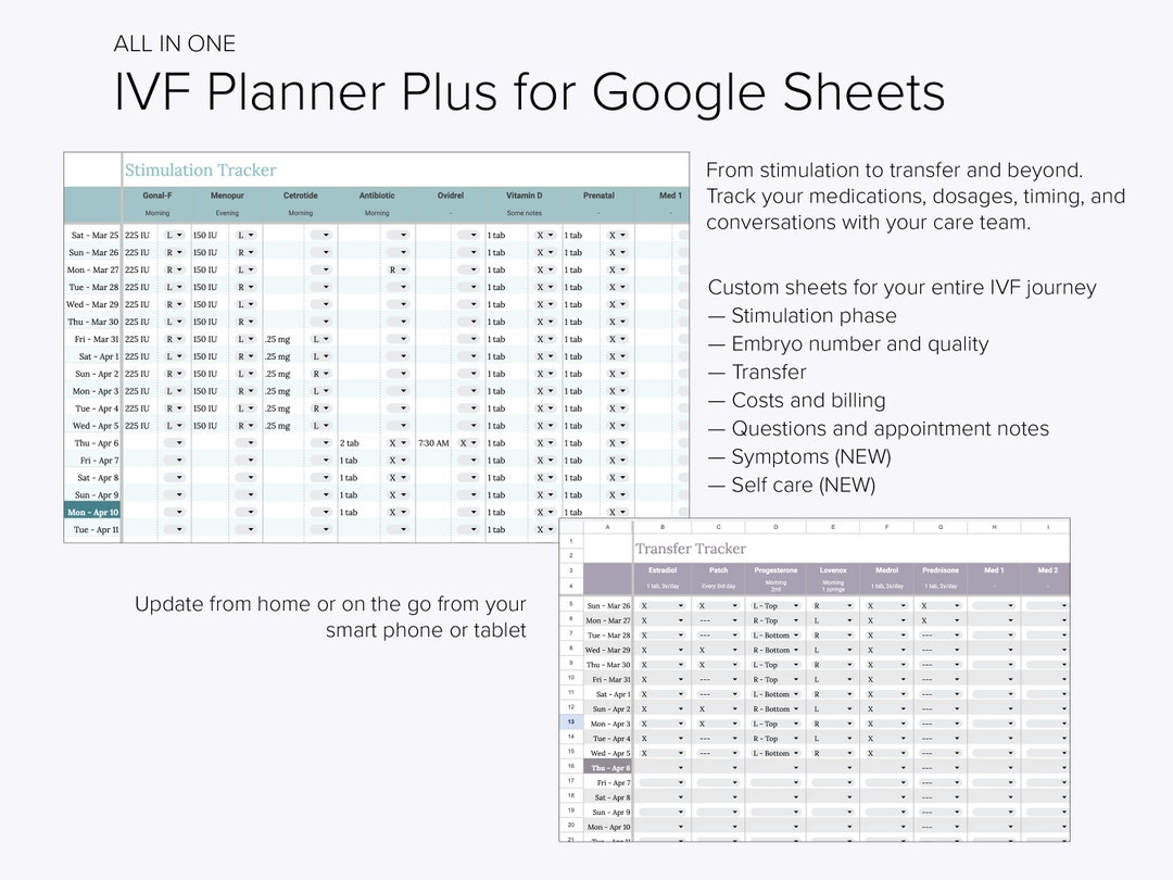 Digital IVF Tracker Plus for Google Sheets - Keep Your Fertility ...