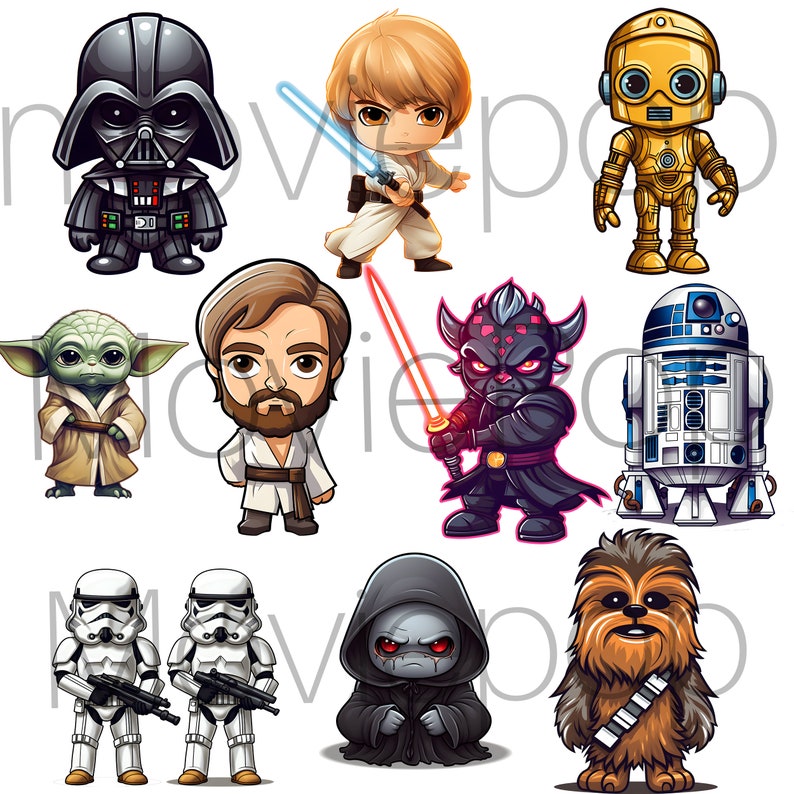 Pack of 10 Cute Star Wars Clipart in Pop Figure Style, Adorable ...