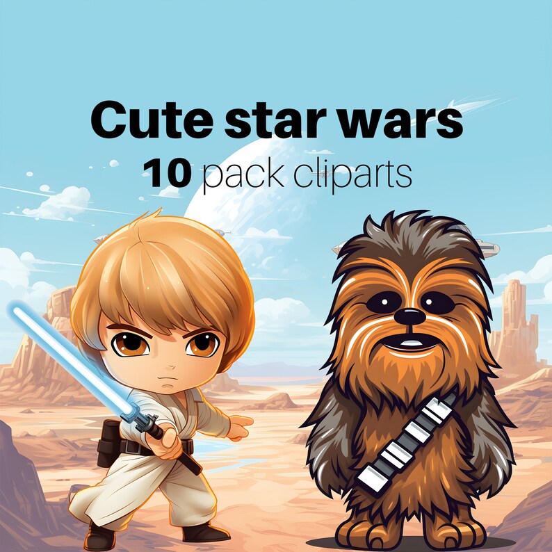 Pack of 10 Cute Star Wars Clipart in Pop Figure Style, Adorable ...