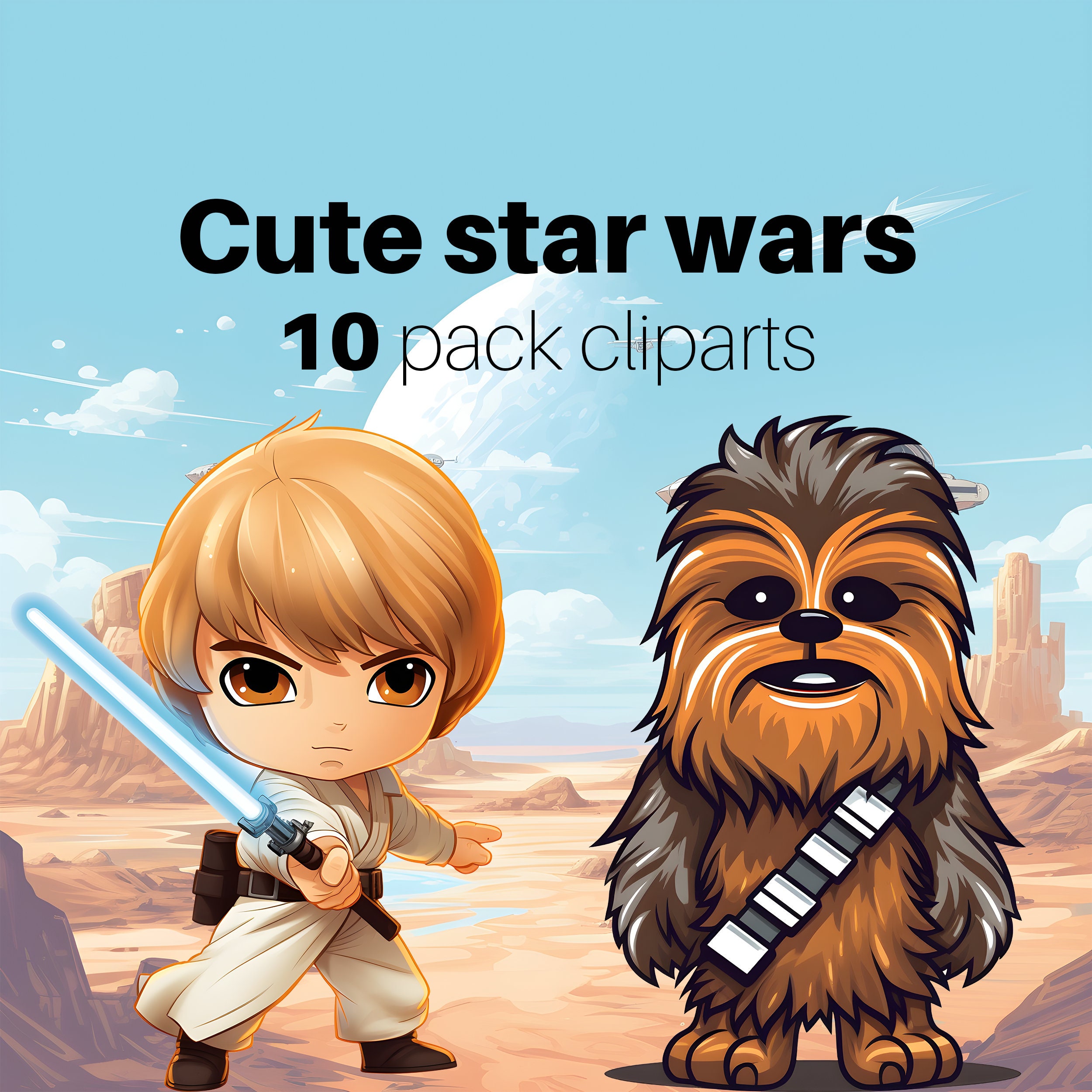 Pack of 10 Cute Star Wars Clipart in Pop Figure Style, Adorable Illustrations, Cute Clipart ...