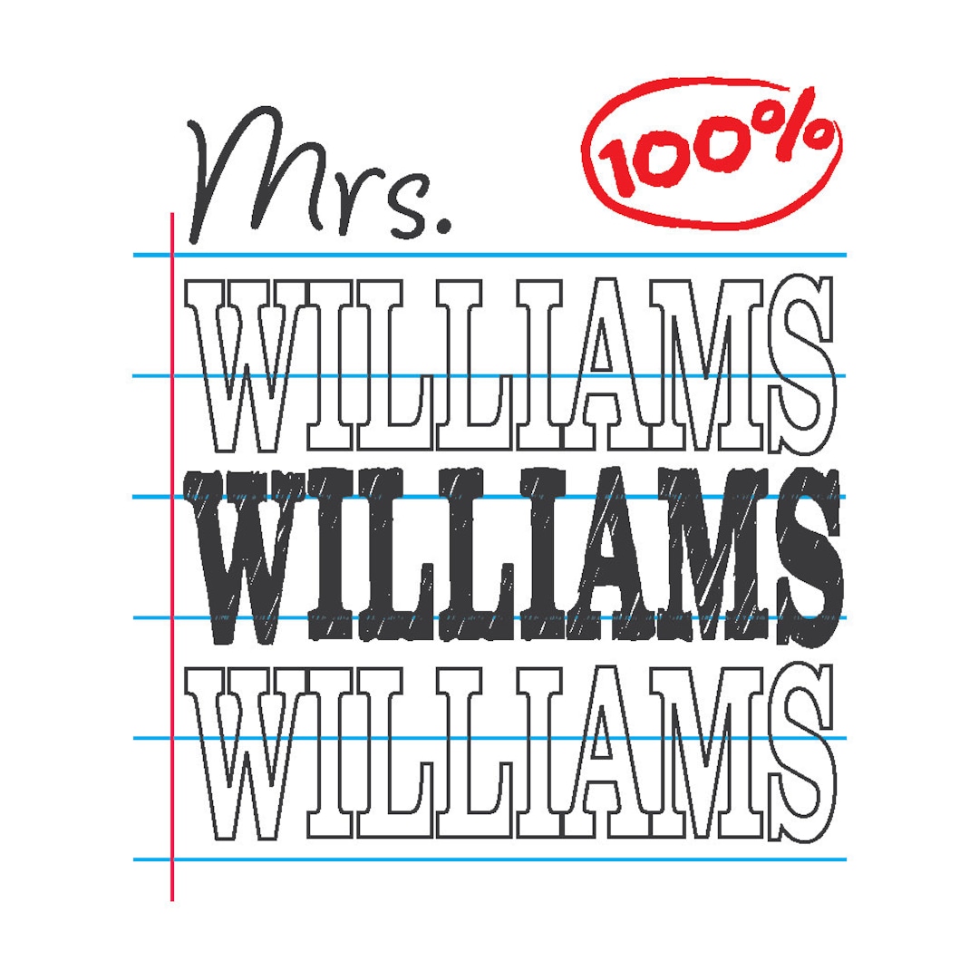 Mrs. Williams' Notebook Page SVG/PNG Bundle, Teacher Appreciation Gift ...