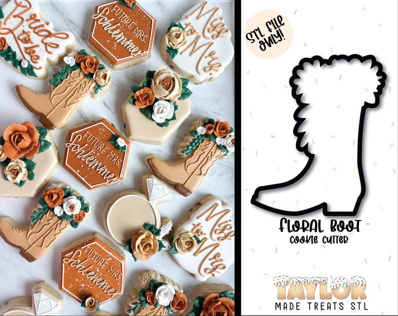 Boots & Bubbly Cookie Cutter STL , Bridal Shower, Wedding Shower ...