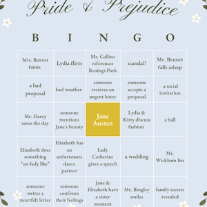 Pride & Prejudice Bingo Game - Etsy