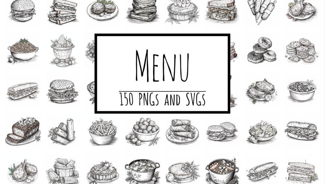 Vintage Handrawn Styled Food Menu Items - 150 Svgs and Pngs - Etsy