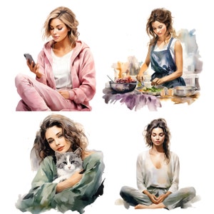 Relaxing Lifestyle Watercolor Clipart Bundle, Transparent PNG, Digital ...