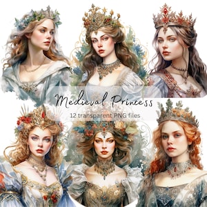 Medieval Princess Watercolor Clipart, Transparent PNG, Princess Clipart ...