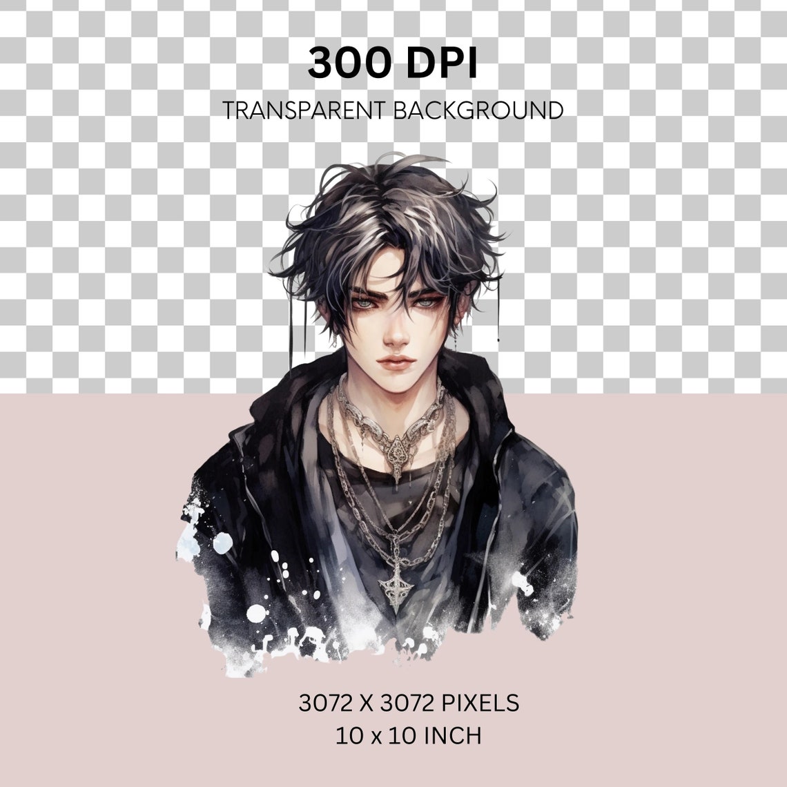 Gothic Boys Watercolor Clipart Bundle, Transparent PNG, Digital ...